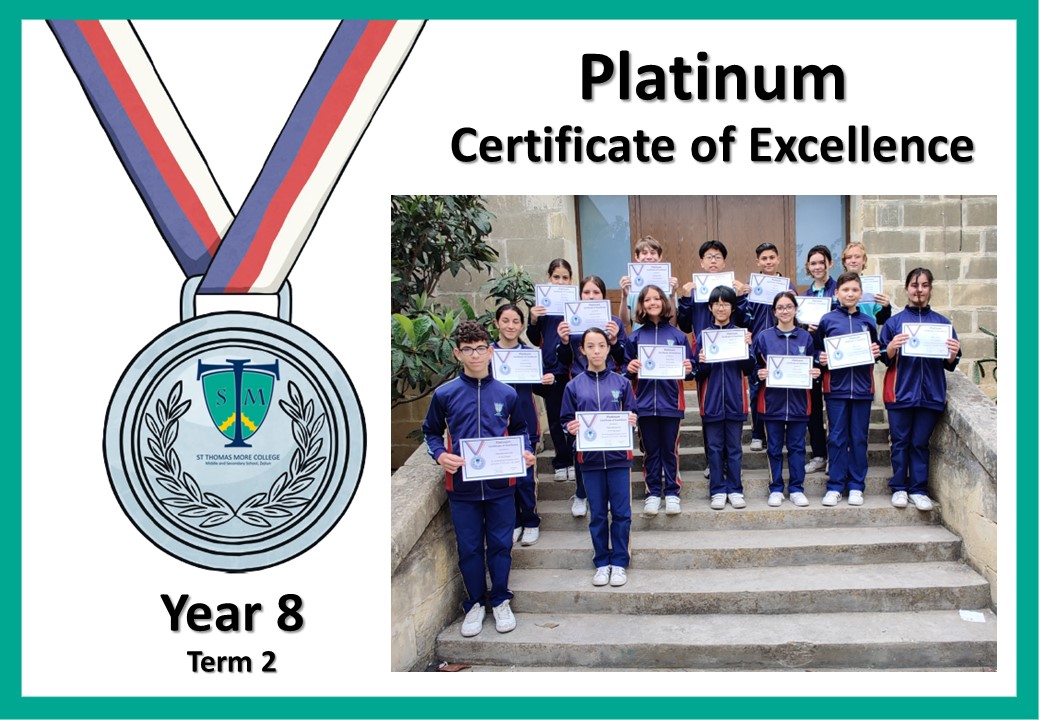 Certificates of Excellence – Year 8s Term 2 - St Thomas More College