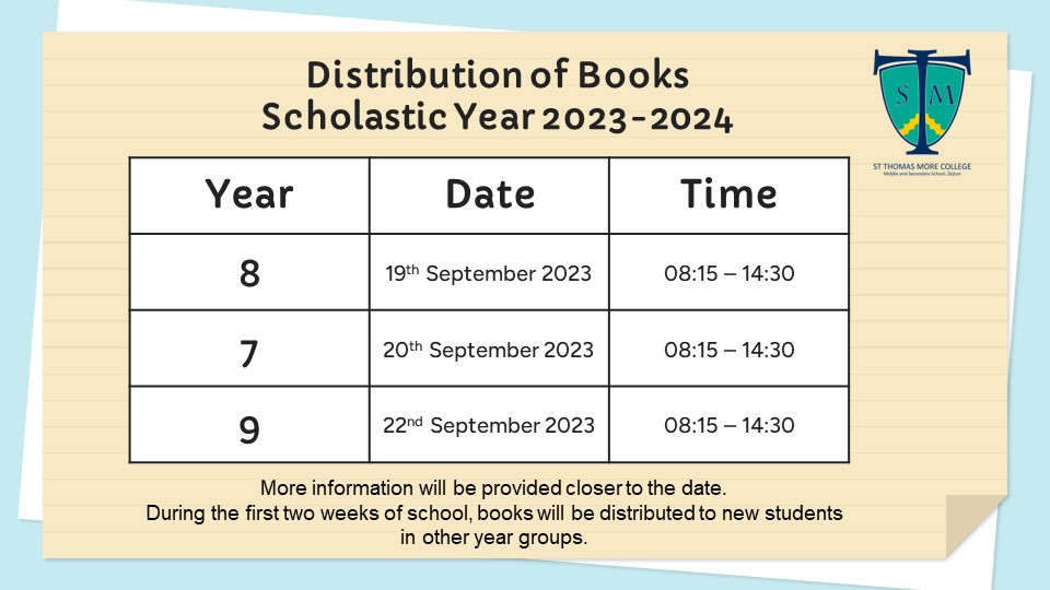 DISTRIBUTION OF Textbooks - St Thomas More College